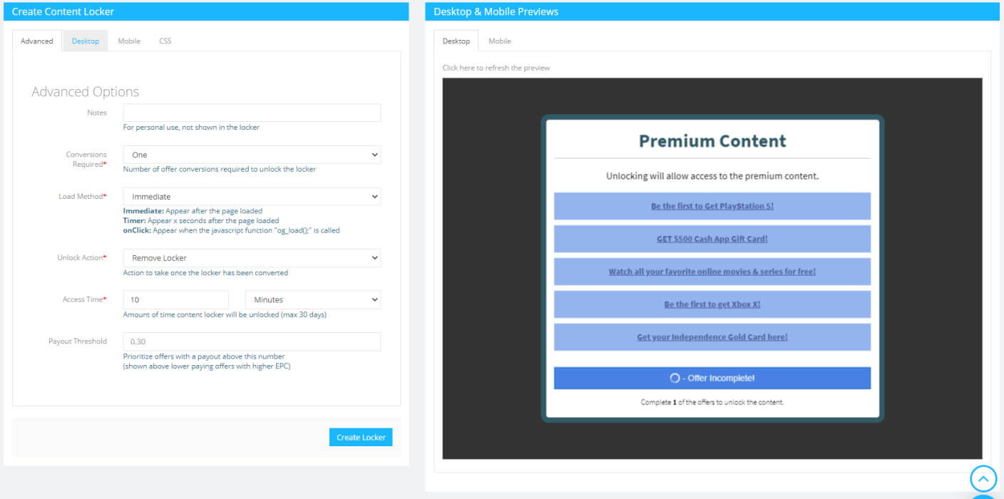 How to create a Content Locker on OGAds | CPA Zip